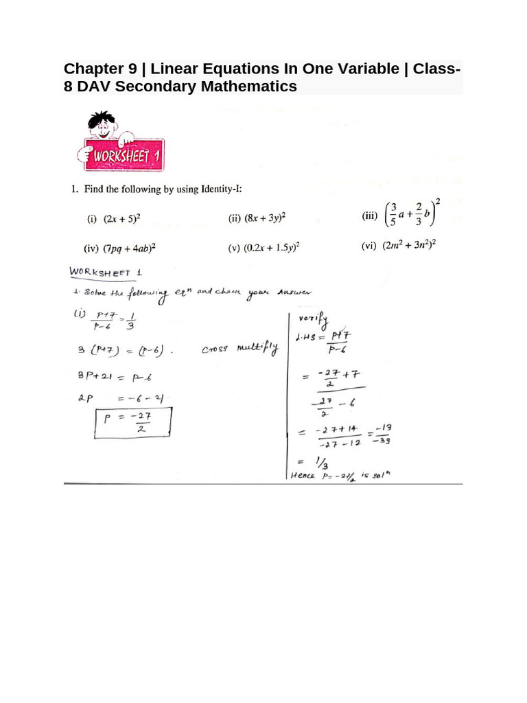Chapter 9 Linear Equation One Variable | PDF | Length | Numbers