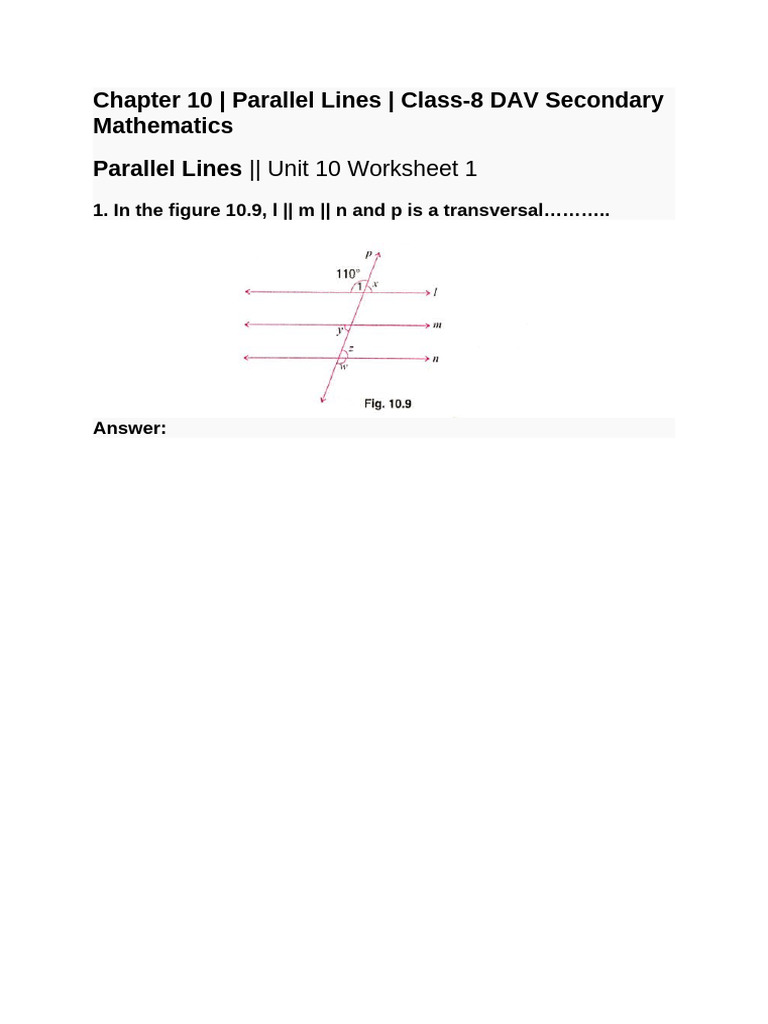10. Chaptyer 10 Parallel Lines | PDF | Perpendicular | Classical Geometry