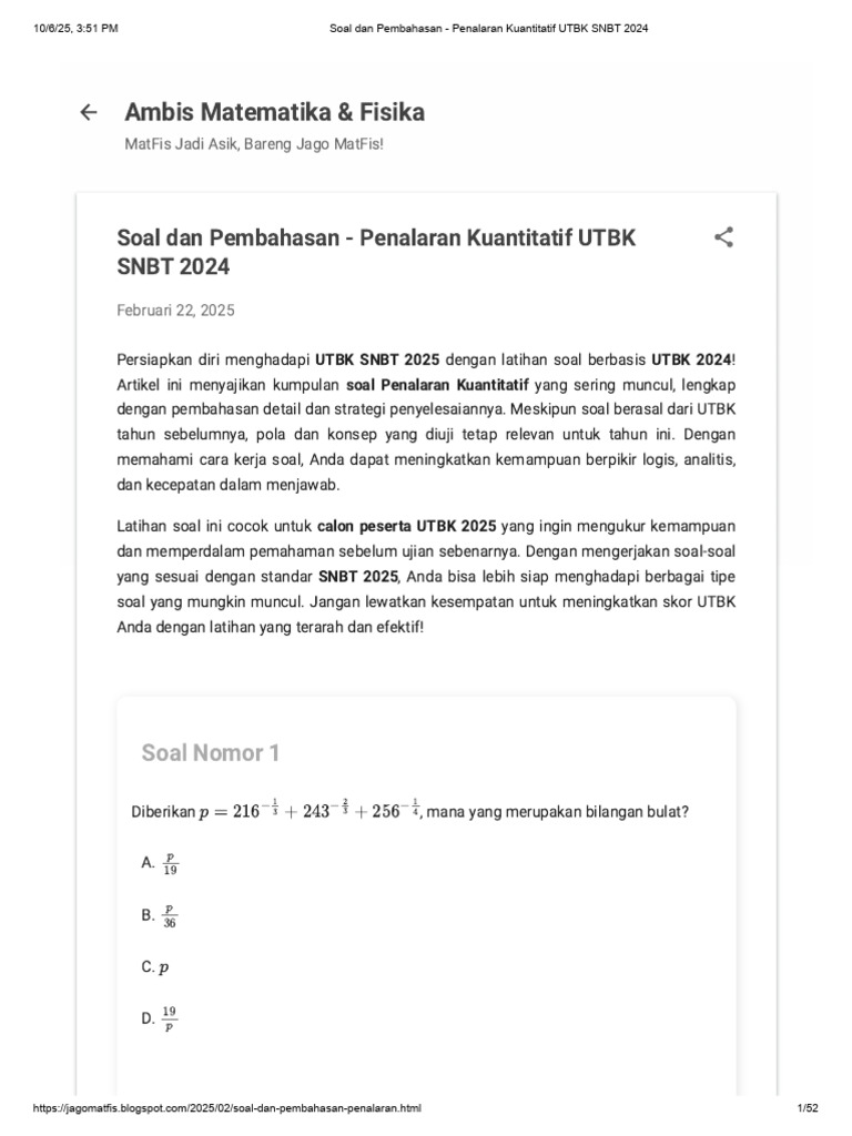 Soal UTBK SNBT 2025: Penalaran Kuantitatif | PDF
