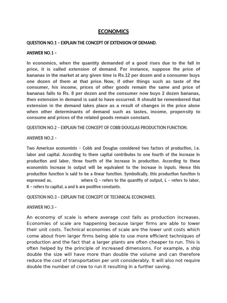 Economics-Questions & Answers-Sem 1 No.1 | PDF | Production Function ...