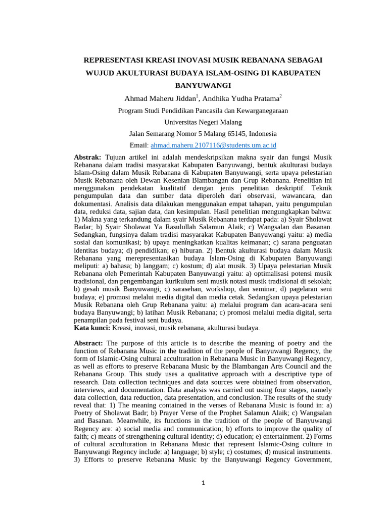 REPRESENTASI KREASI INOVASI MUSIK REBANANA SEBAGAI WUJUD AKULTURASI ...