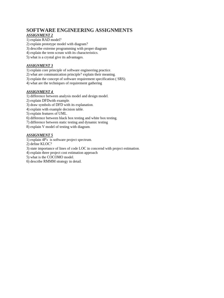 Software Engineering Assignments | PDF