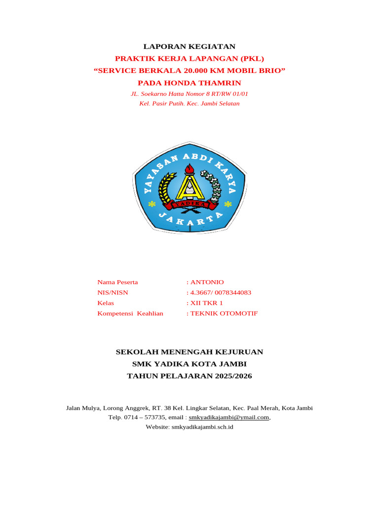 Laporan PKL Service Berkala Mobil Brio | PDF