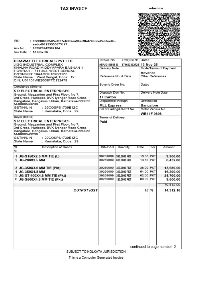 Tax Invoice: E-Way Bill No | PDF | Payments | Cheque