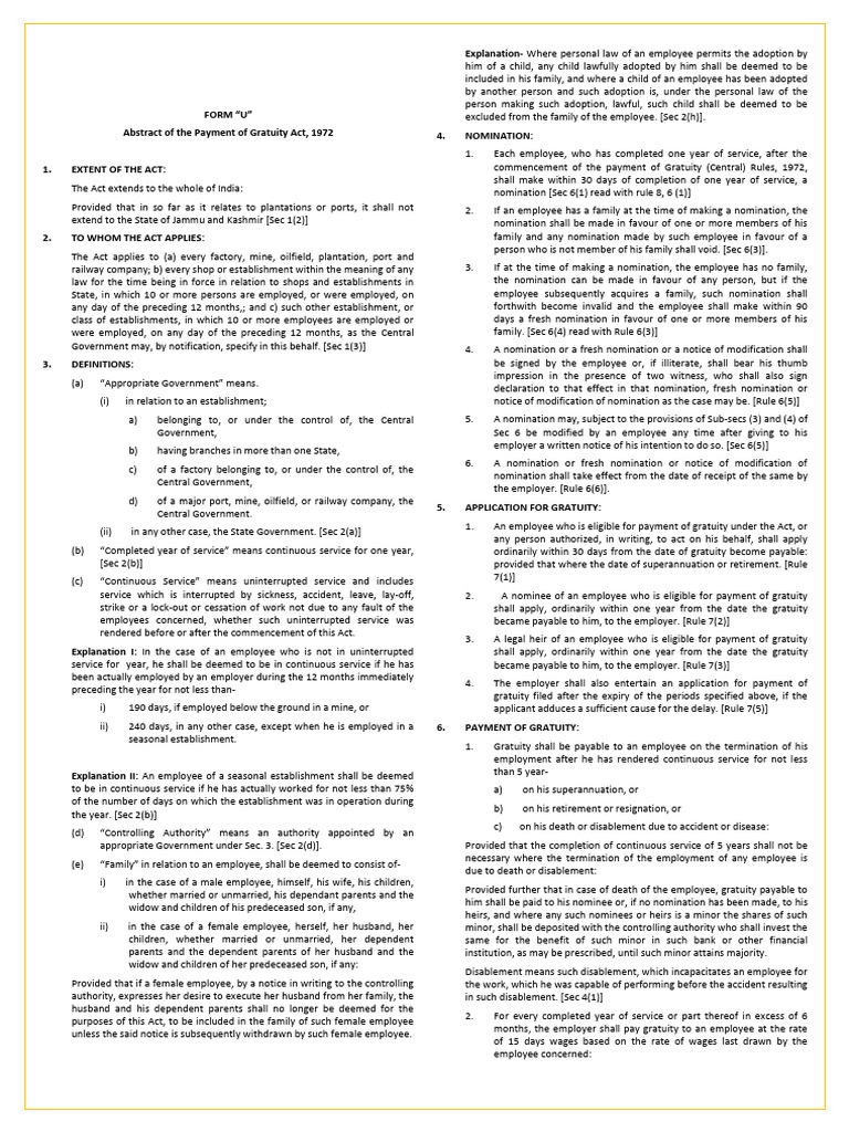Payment of Gratuity Act Overview | PDF | Employment | Wage