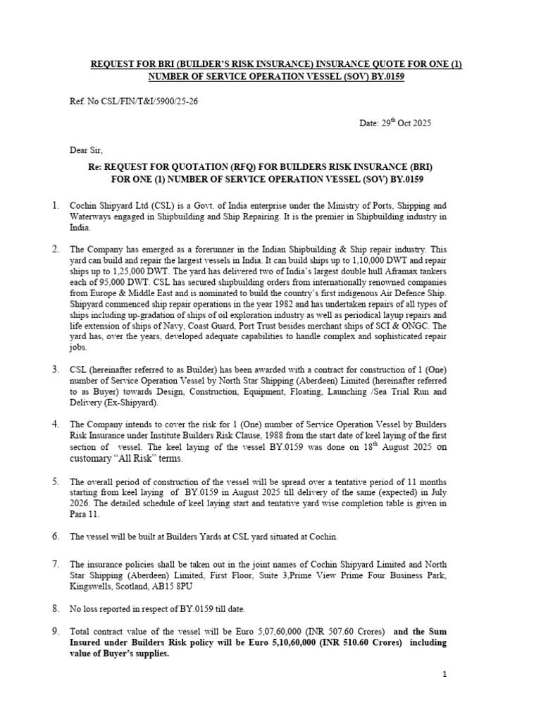 Tender 3 Csl-Sec-102 | PDF | Ships | Insurance