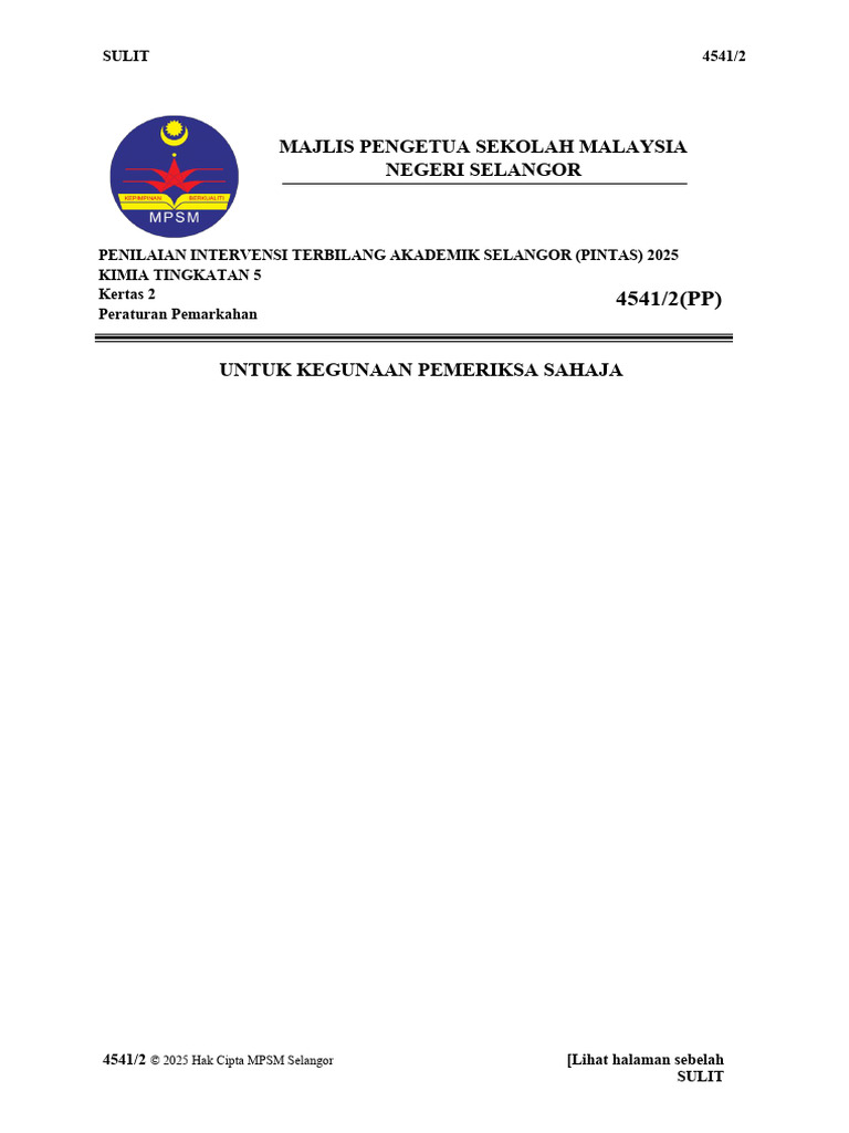 Selangor Skema Kimia K2 Trial 2025 | PDF