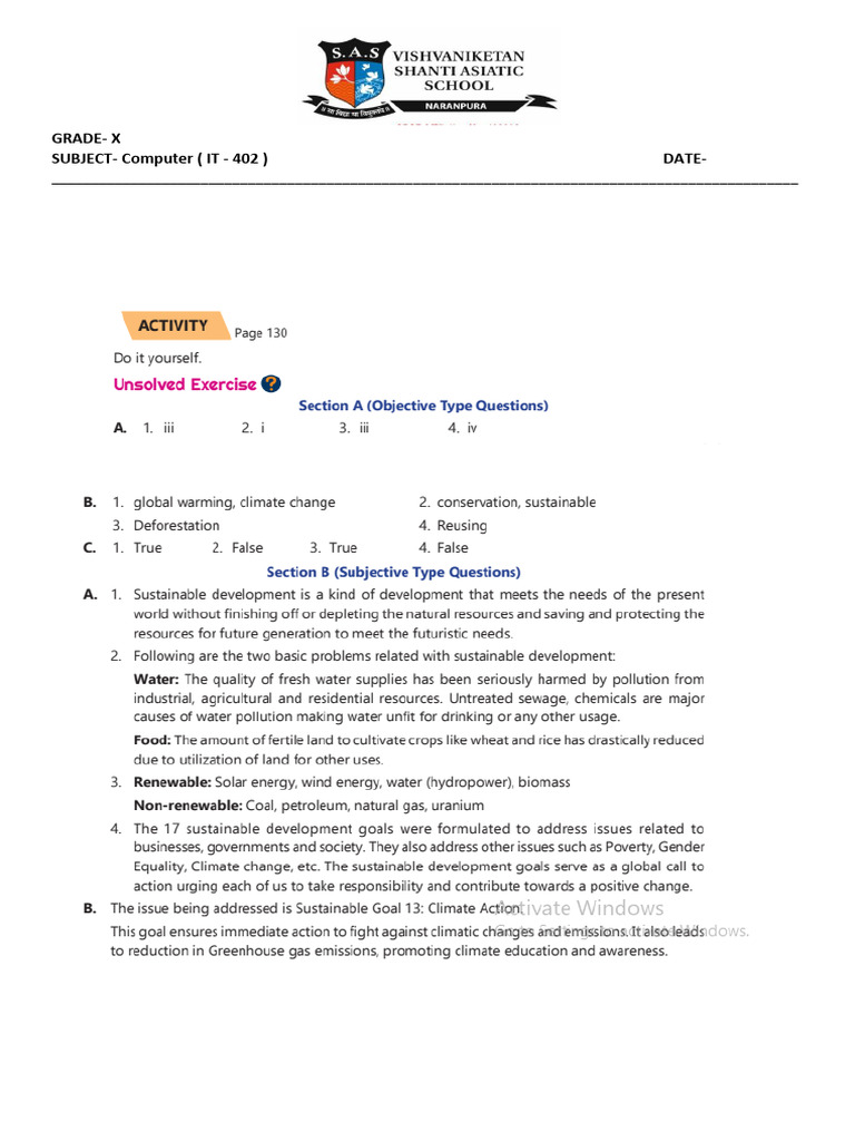 Grade-X Part - A Unit 5 Chapter - 1 Exercise Answer Key | PDF