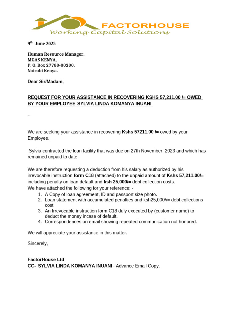 Recovery Request for Employee Loan Default | PDF