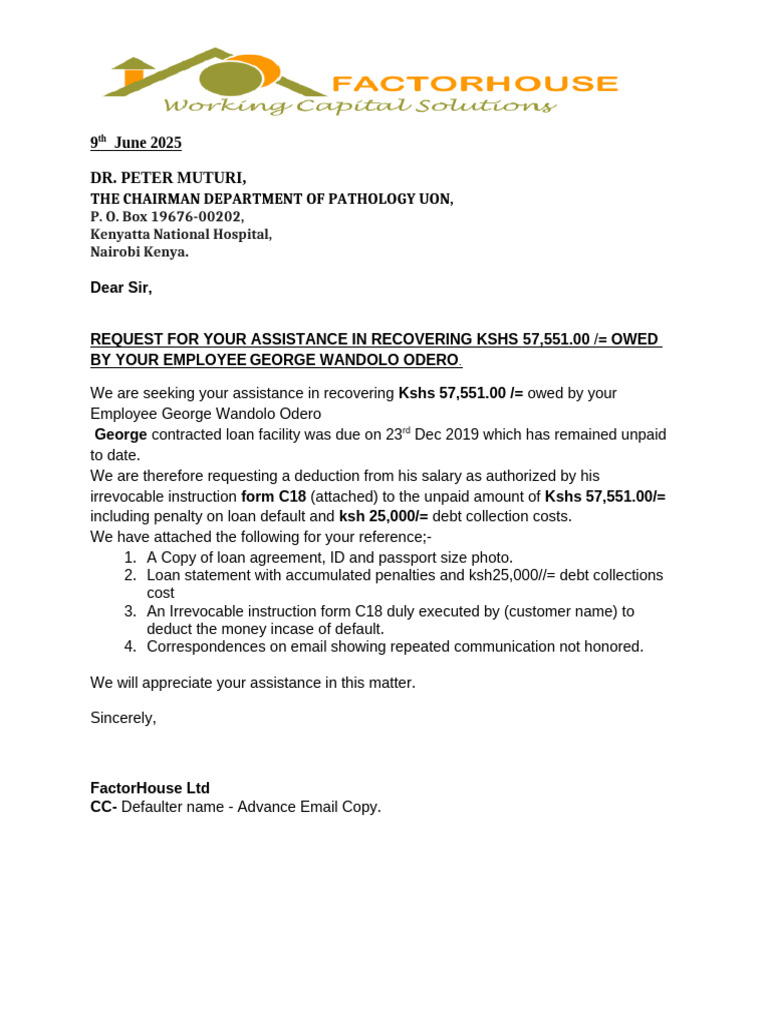 Letter of Recovery Template (002) | PDF