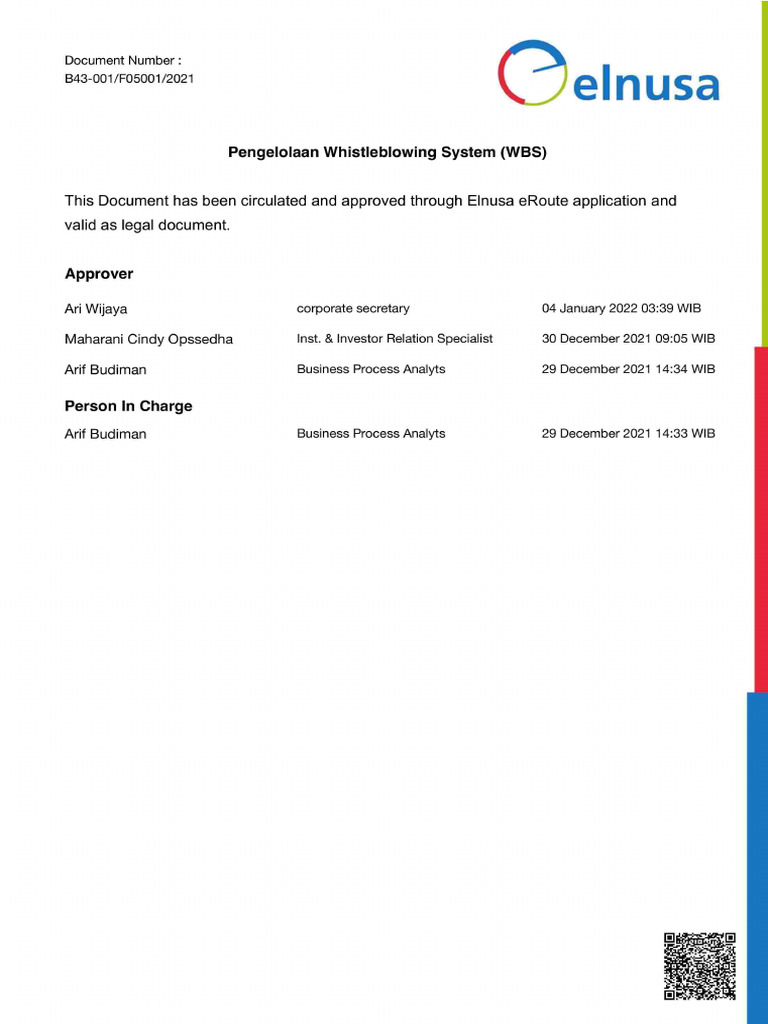 B43-001 Pengelolaan Whistleblowing System (WBS) | PDF
