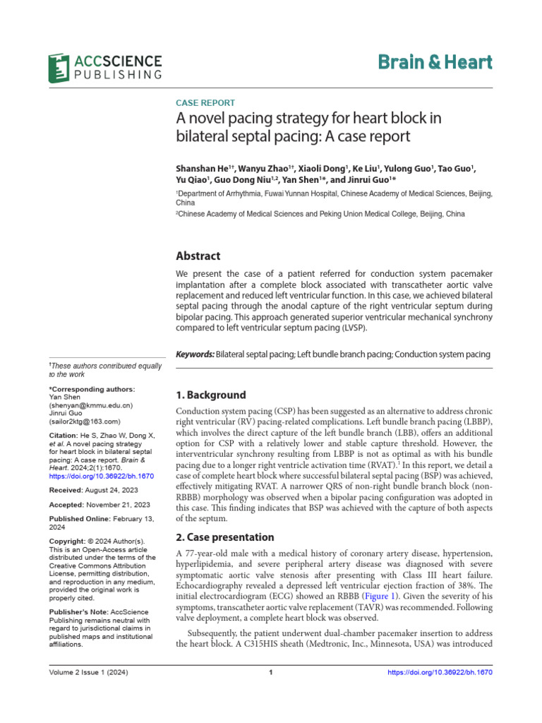 A Novel Pacing Strategy For Heart Block in Bilateral Septal Pacing: A ...
