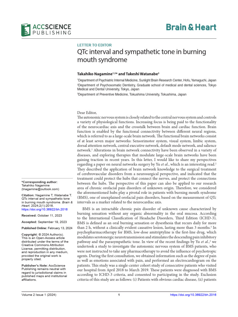QTc interval and sympathetic tone in burning mouth syndrome | PDF ...
