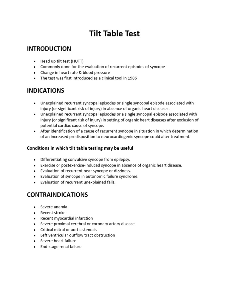 Tilt Table Test | PDF | Blood Pressure | Heart
