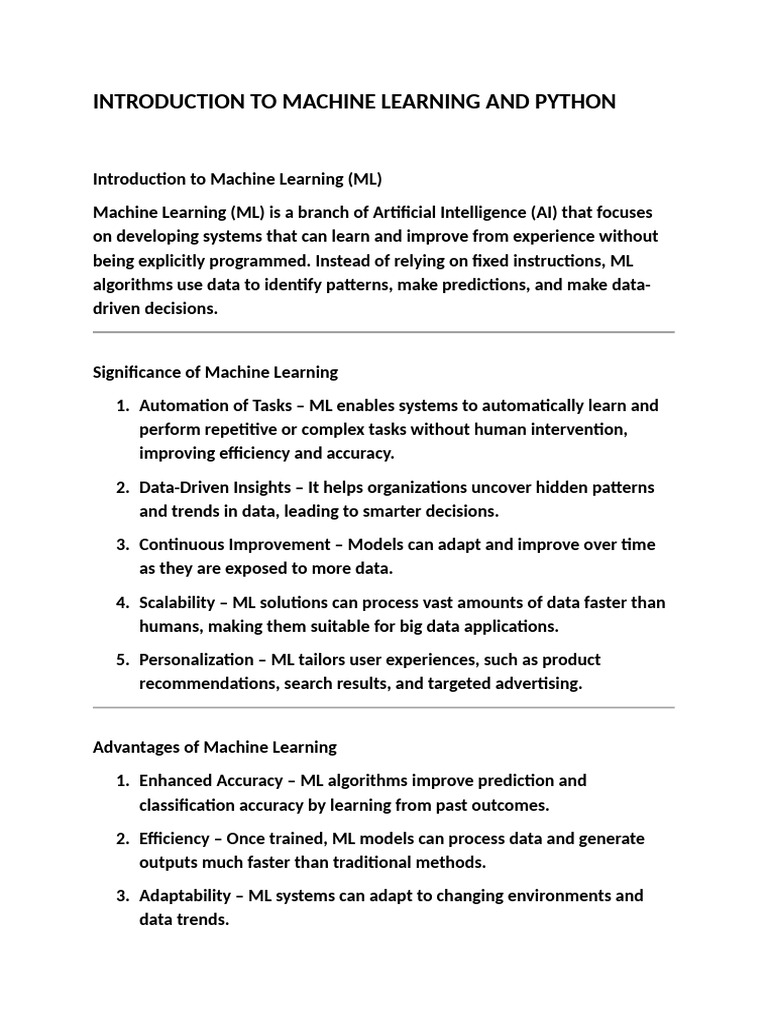 Introduction To Machine Learning and Python | PDF | Machine Learning | Python (Programming Language)