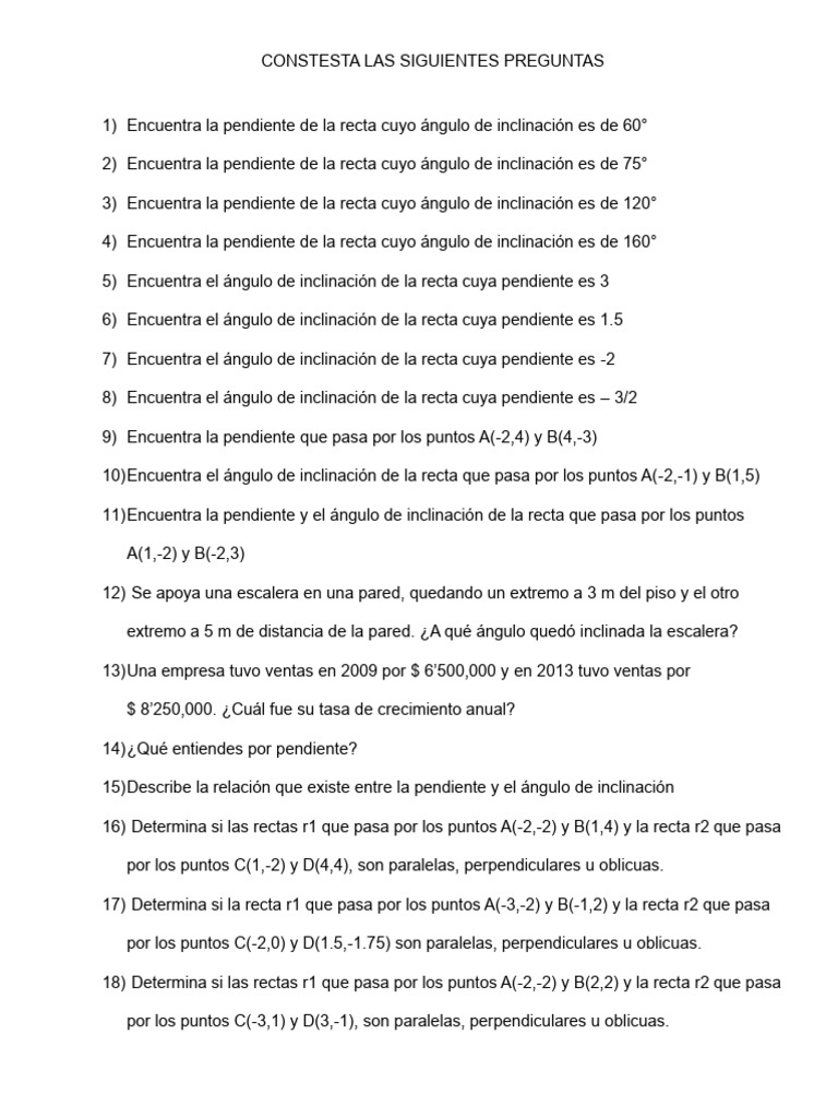 Cálculo de Pendientes y Ángulos de Inclinación | PDF | Pendiente ...