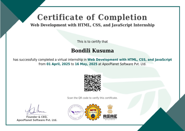 Apex Internship Certificate | PDF