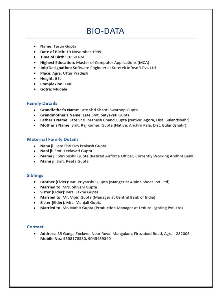 Bio Data | PDF