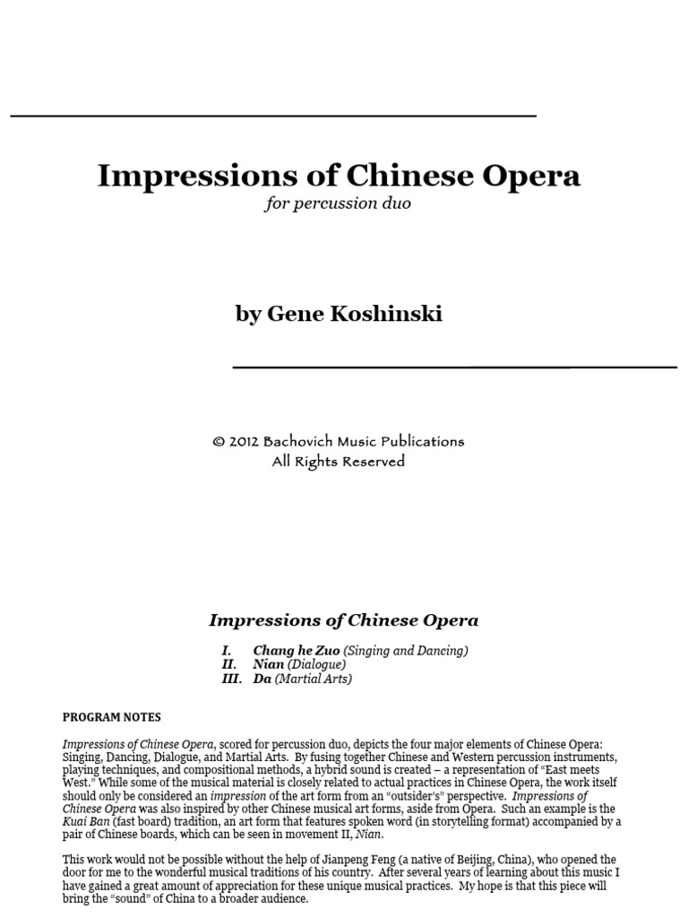 Impressions of Chinese Opera for Percussion | PDF | Opera | Musical ...