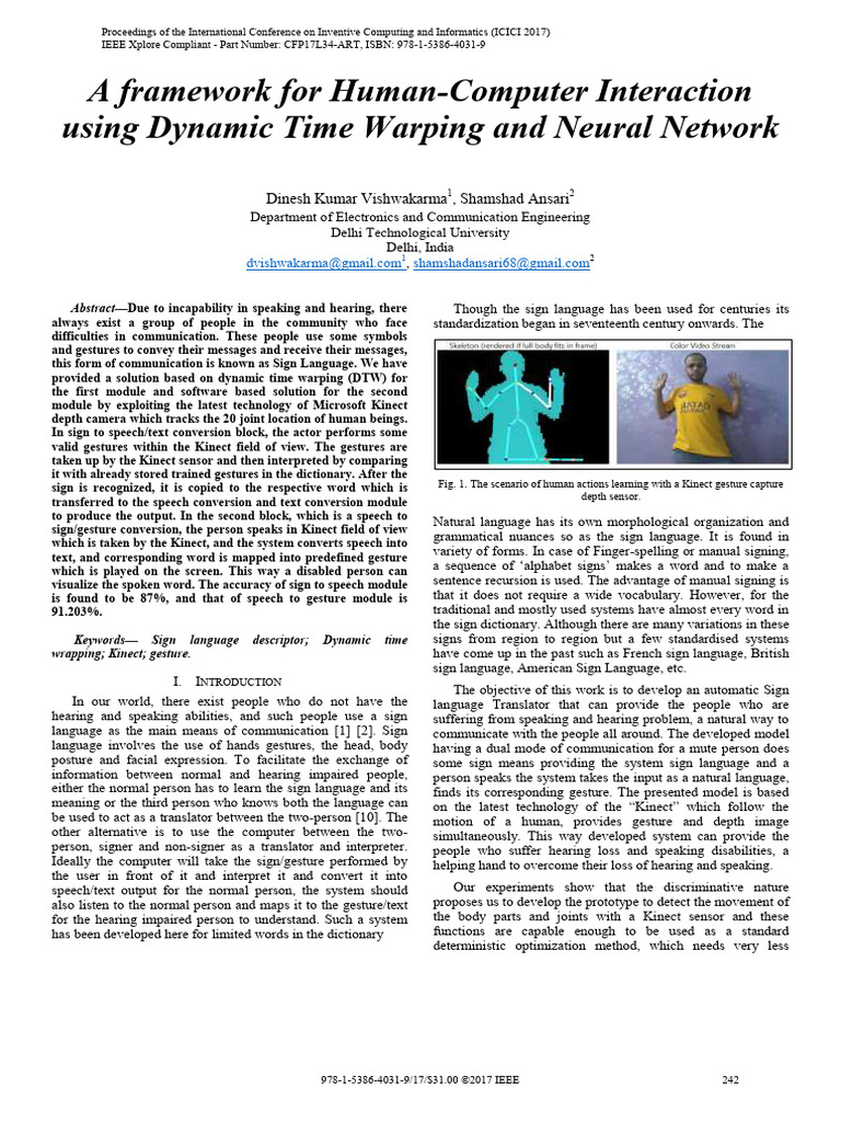 A Framework for Human Computer Interaction Using Dynamic Time Warping ...