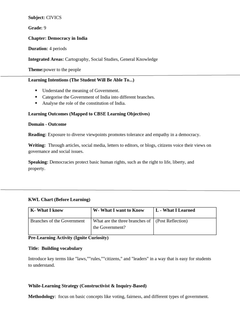 Grade 5 Social Lesson Plan Chapter 12 | PDF | Democracy | Political ...