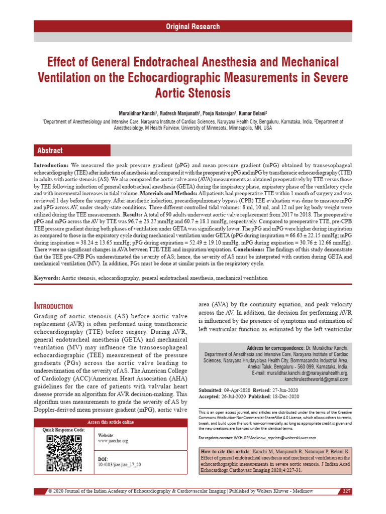 Effect of General Endotracheal Anesthesia And.1 | PDF ...