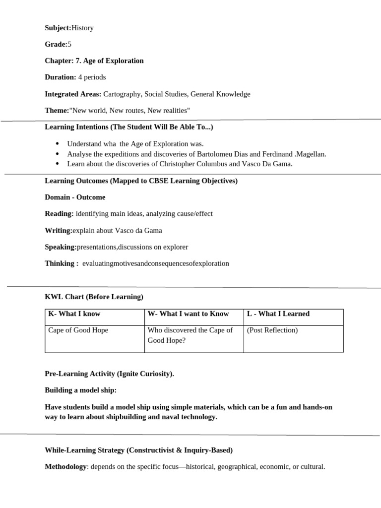 Grade 5 Social Science Lesson Plan Lesson 7 | PDF | Age Of Discovery ...