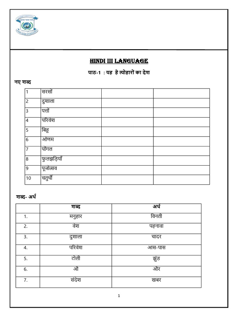 Grade 8 Pti Hindi III Language SM 2022-23 | PDF