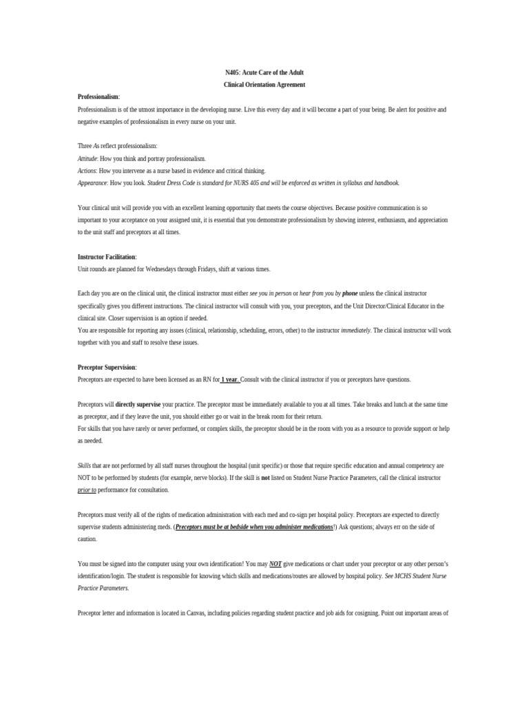 Acute Care Clinical Orientation Guide | PDF | Nursing