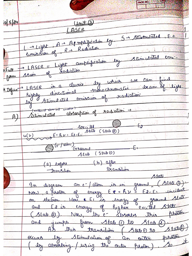 Physics Unit-3 Laser (Notes) | PDF