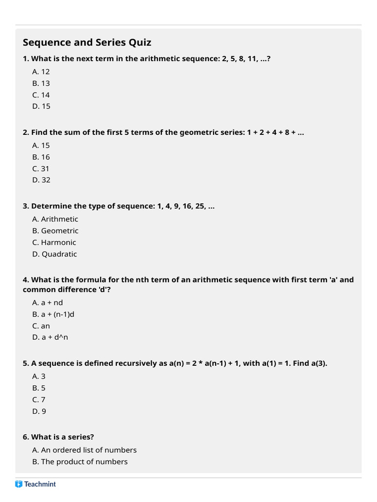 Sequence and Series Quiz | PDF