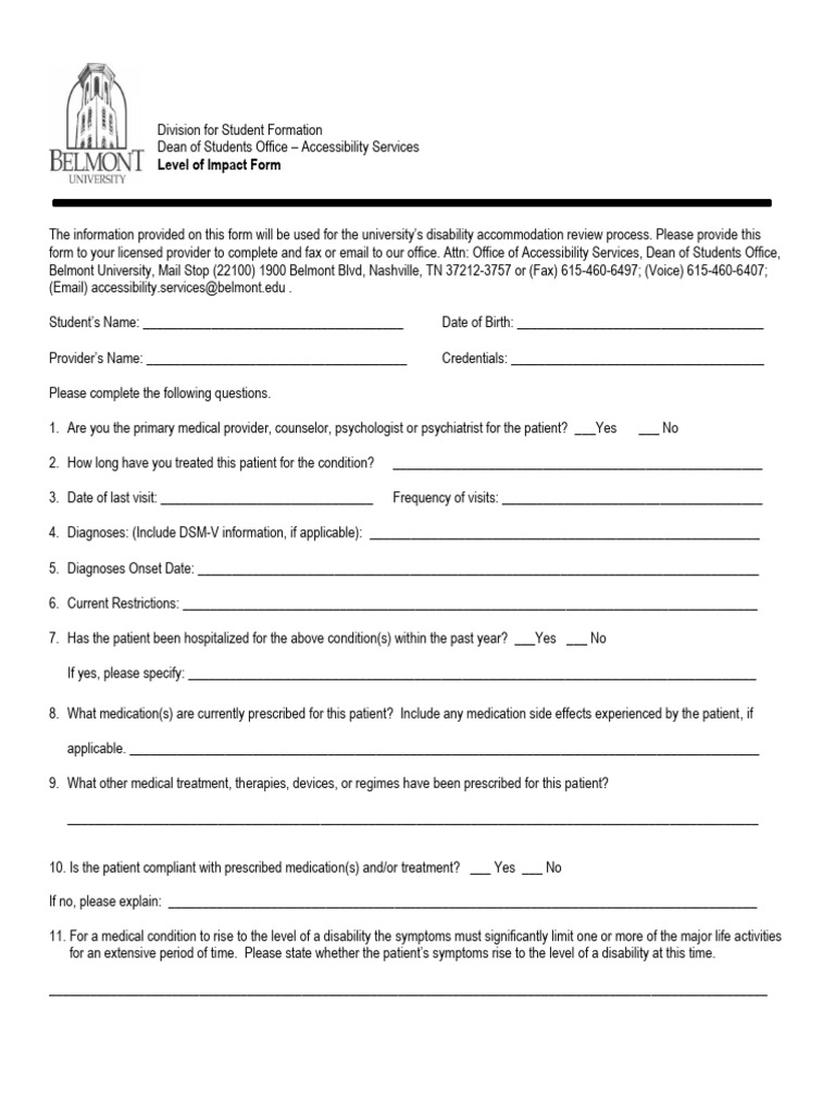 Disability Accommodation Impact Form | PDF | Disability | Mental Health