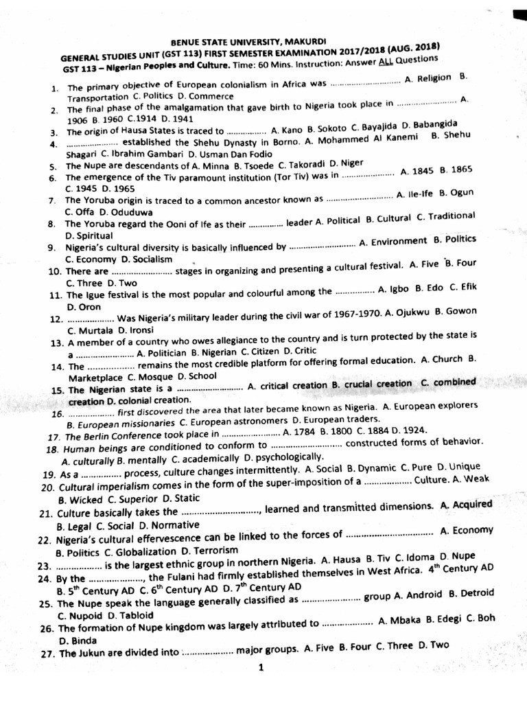 Past Question GST 113-1 | PDF