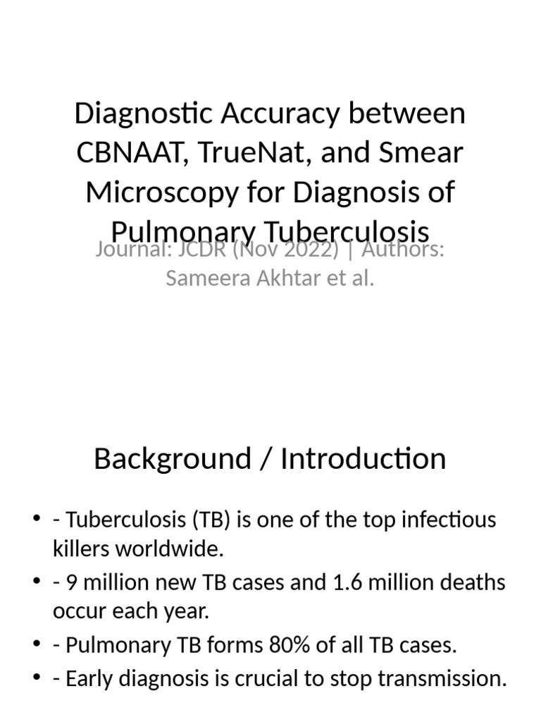 Journal Club CBNAAT Vs TrueNat | PDF | Tuberculosis | Sensitivity And ...