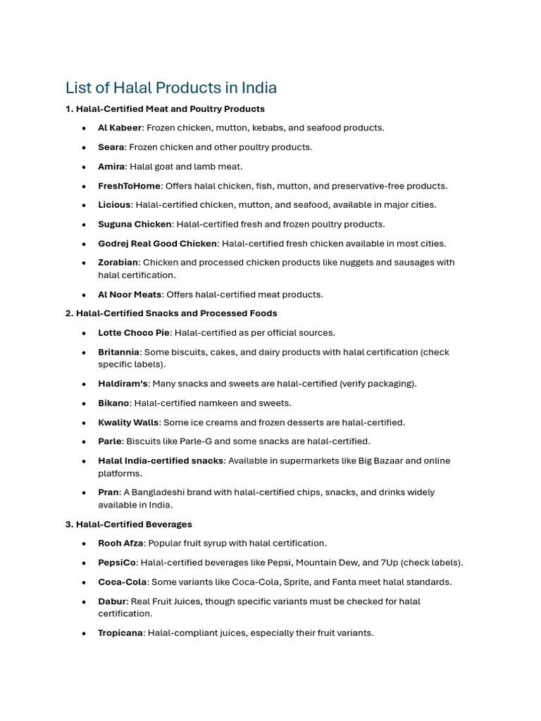 Halal Products List in India | PDF | Pepsi Co | Foods