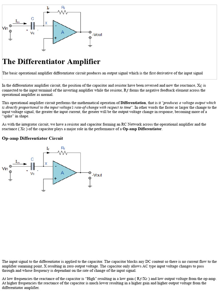 7. Differentiator Amplifier - The Op-Amp Differentiator | PDF | Operational Amplifier | Amplifier