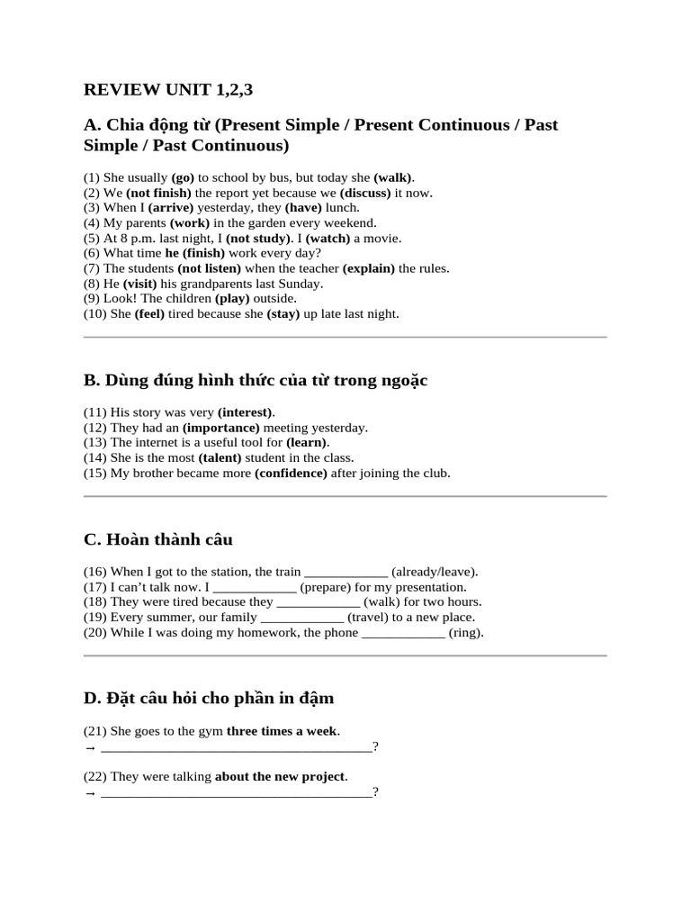 English Grammar Review Exercises | PDF