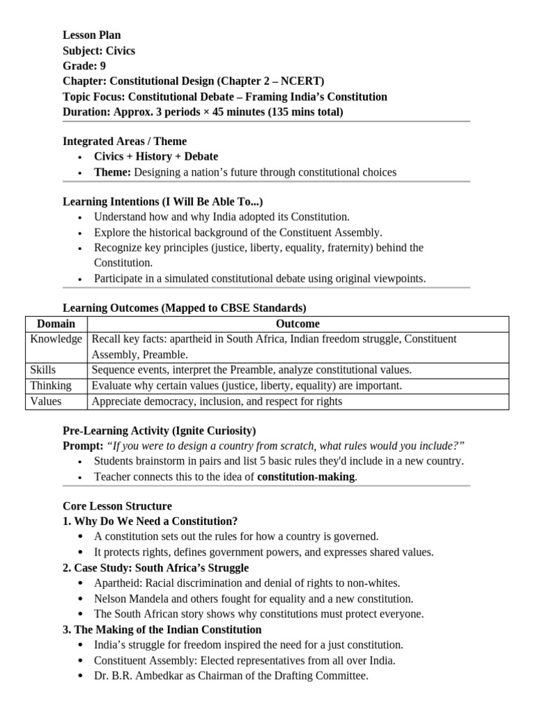 Grade 9 Civics Lesson 2 | PDF | Constitution