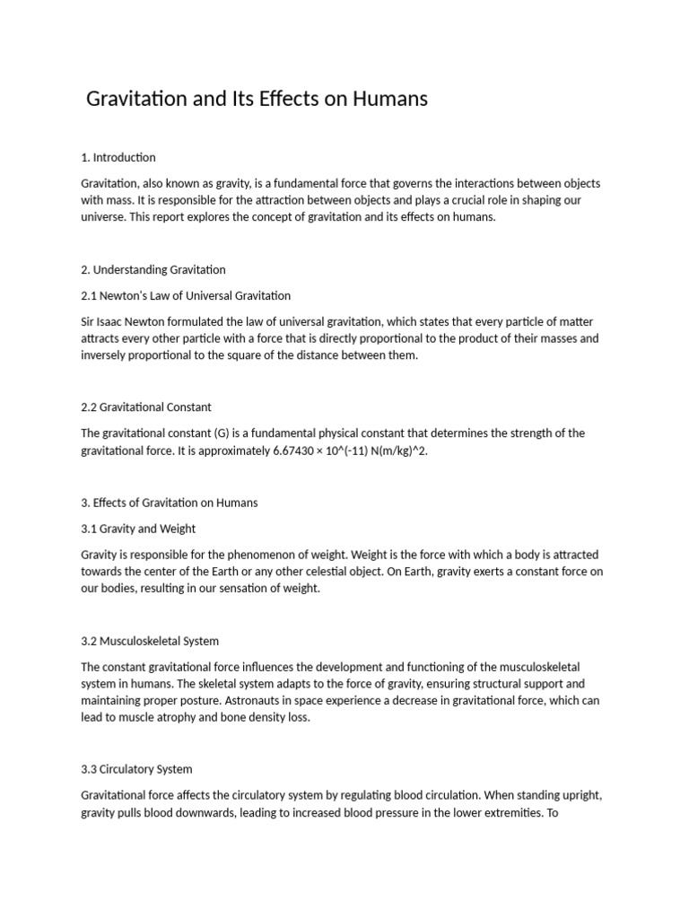 Gravitation and Its Effects On Humans | PDF | Gravity | Force