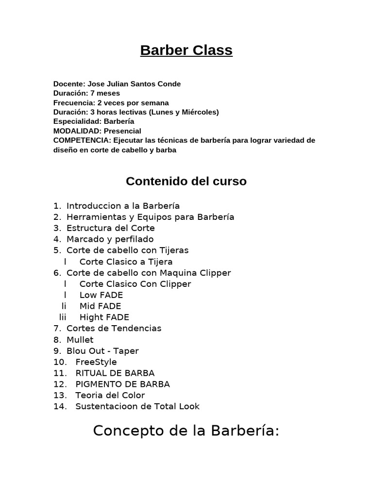 Separata_Barber_Class | PDF | Pelo | Aleación