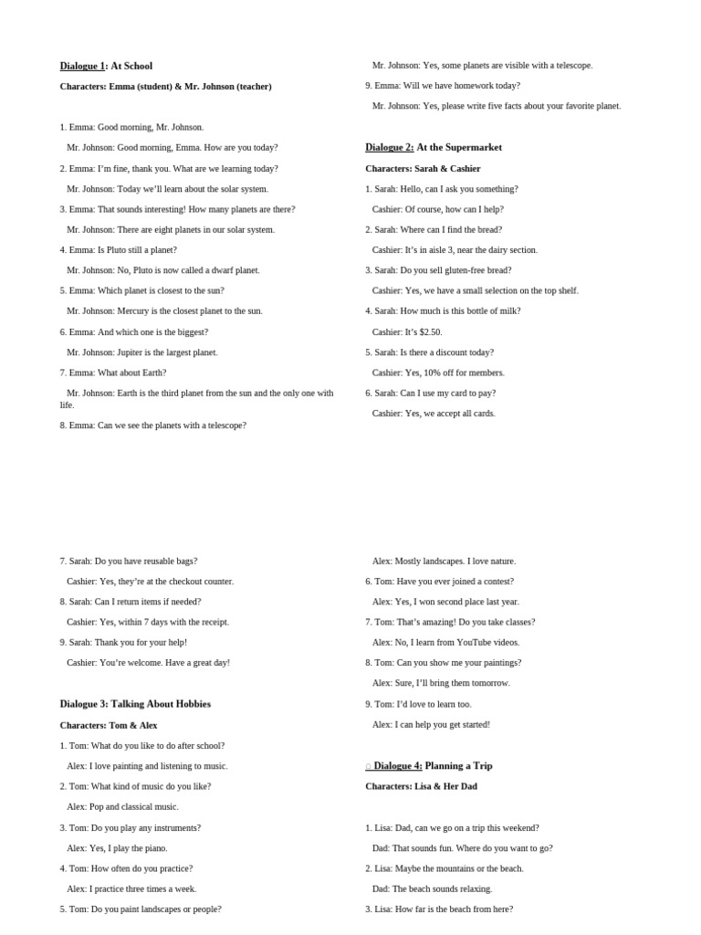 School Dialogues for Kids: Learning Fun | PDF | Planets | Solar System