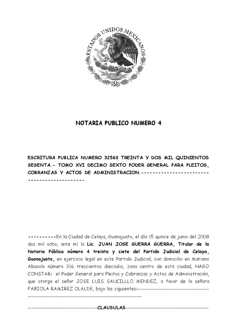 Otorgamiento de poder general para pleitos, cobranzas y actos de ...