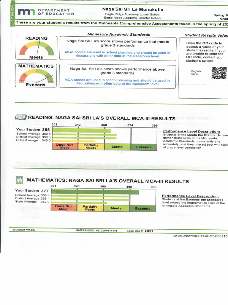 Grade 3 - Eagle Ridge 2023 - MCA Results | PDF