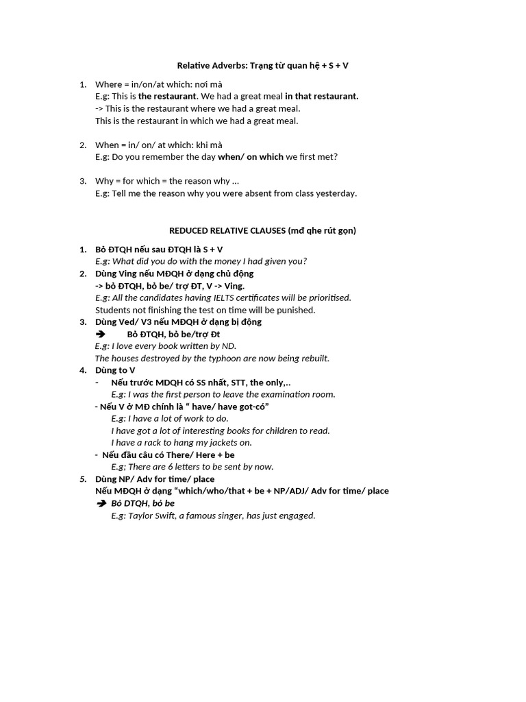 Understanding Relative Adverbs and Clauses | PDF