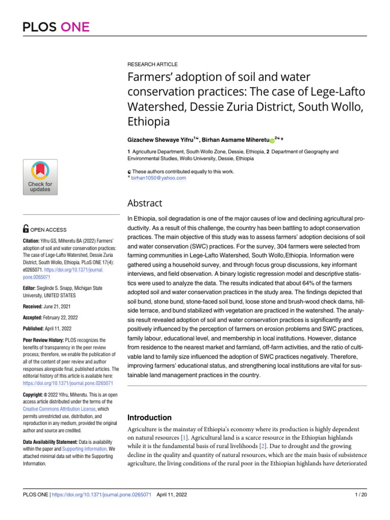2022 - Farmers Adoption of Soil and Water Conservation Practice ...