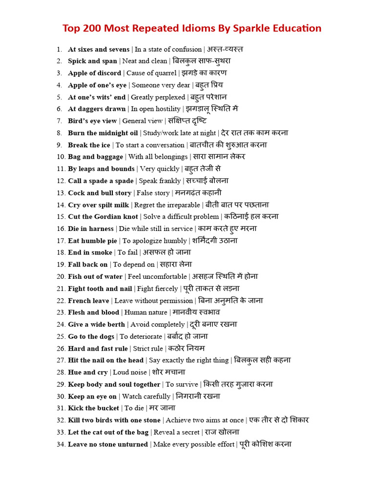 200 Common Idioms Explained | PDF