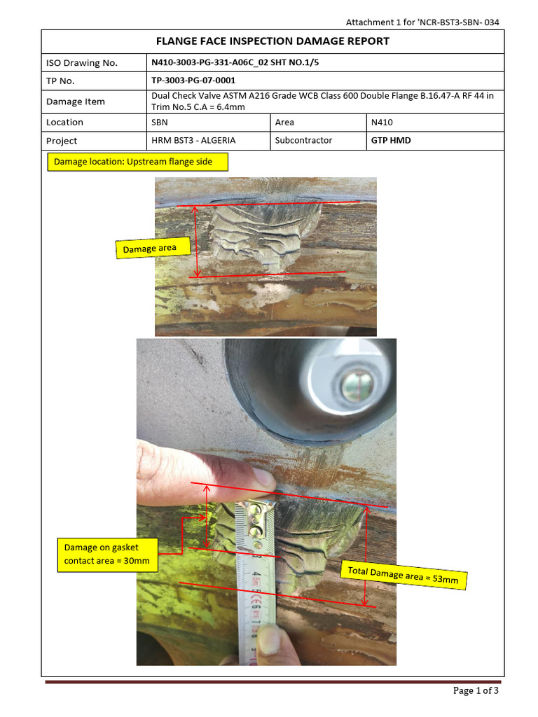 Att-1 Flange Face Damage Inspection Report | PDF
