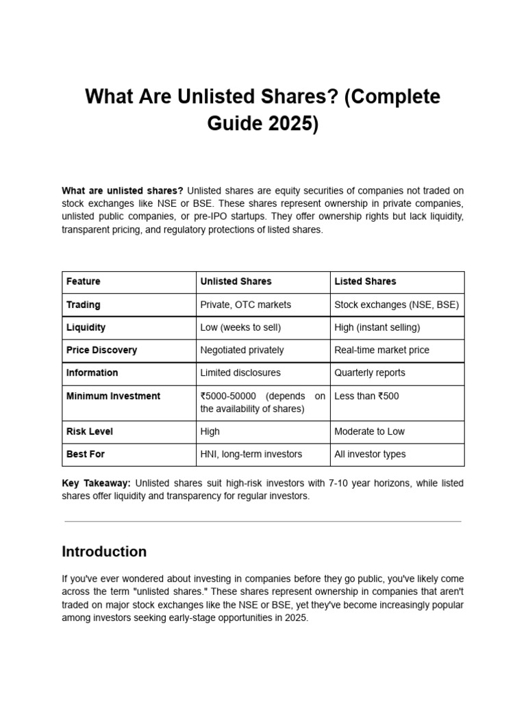 Understanding Unlisted Shares in 2025 | PDF | Stocks | Valuation (Finance)