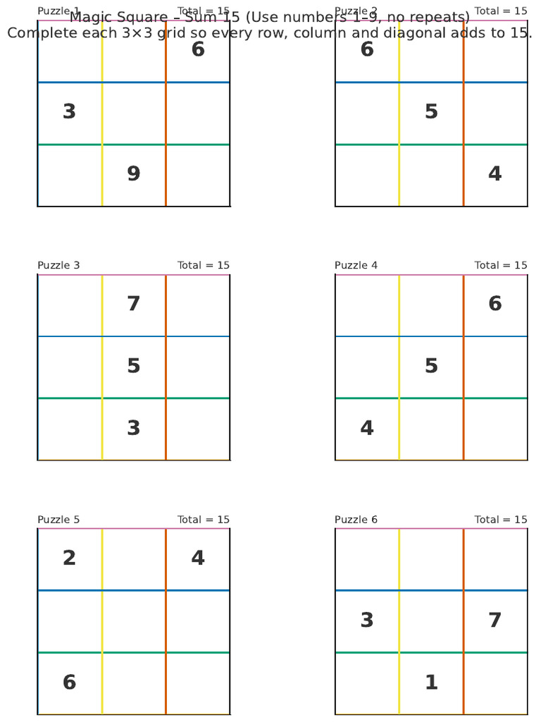 Year1 Magic Square Sum15 Worksheet | PDF