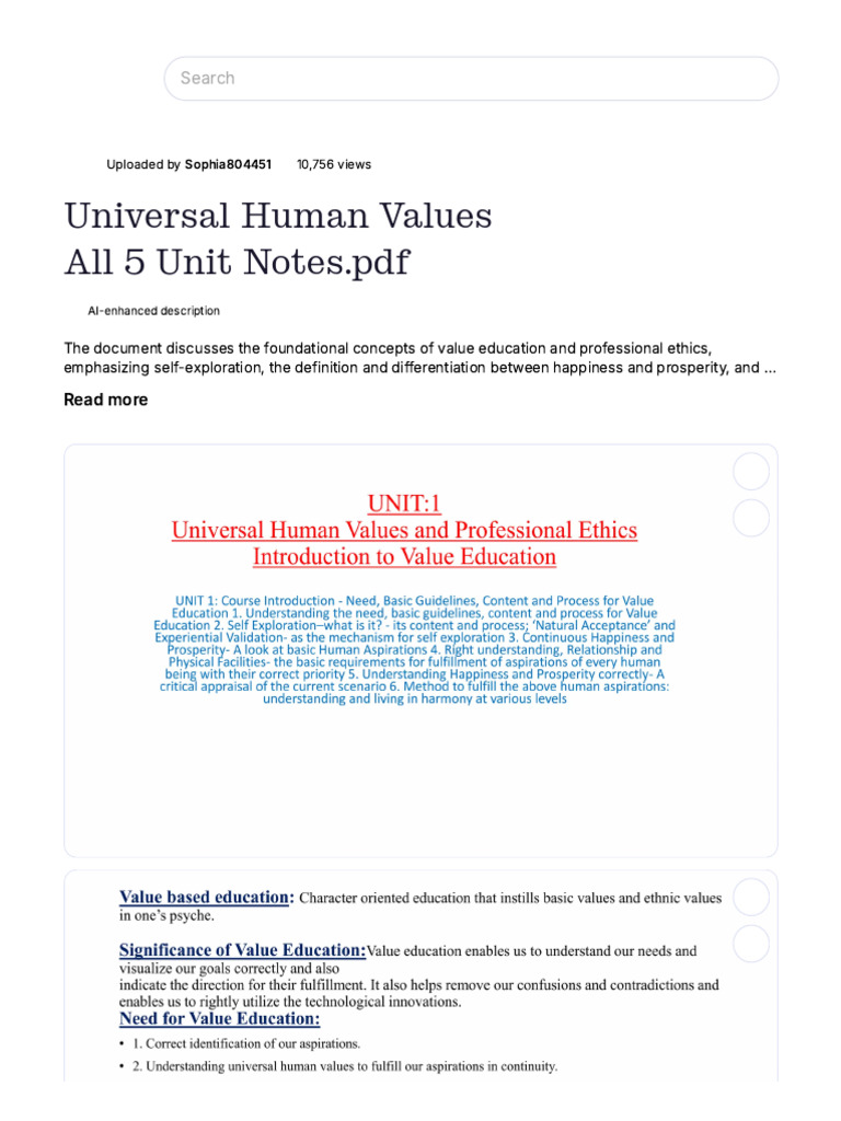 Universal Human Values and Ethics Notes | PDF